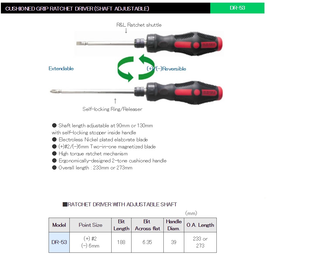 Ichiban Precision Sdn Bhd - Engineer - ENGINEER CUSHIONED GRIP RATCHET DRIVER (SHAFT ADJUSTABLE)